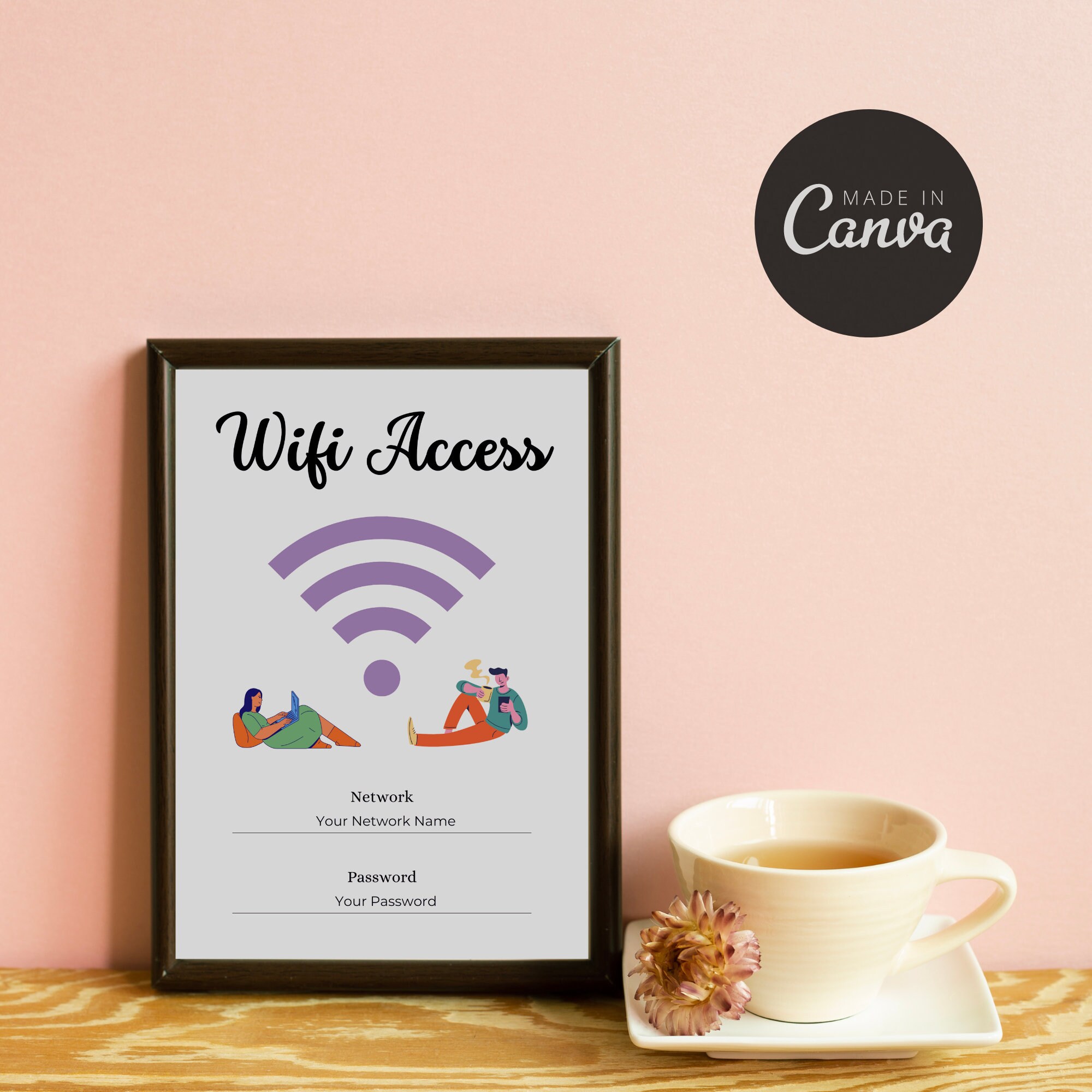 Editable Wifi Password Sign, Minimalist Canva Template (digital ...