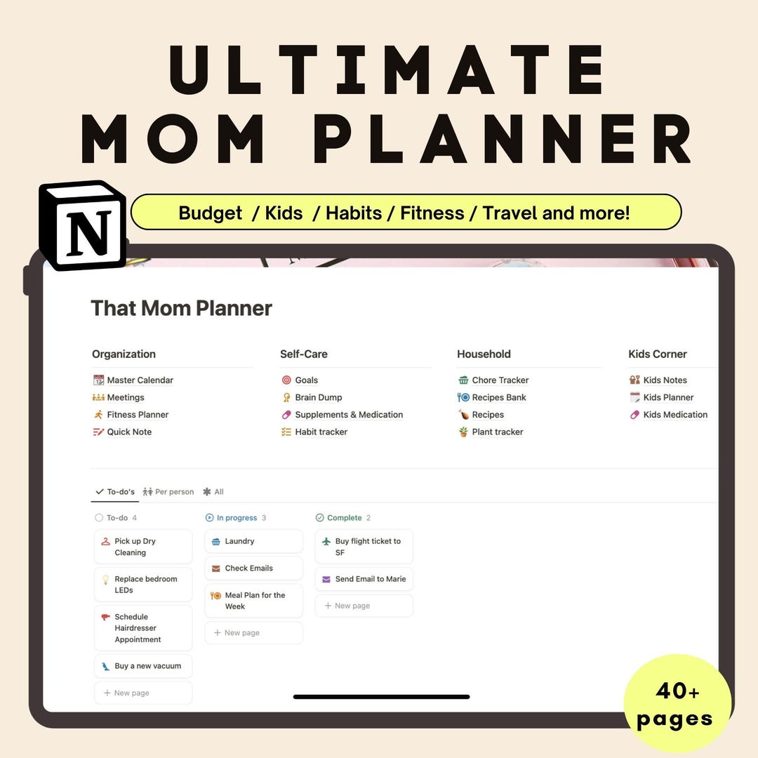 Mom Planner, Notion Planner, Digital Planner, Budget Planner, Selfcare ...