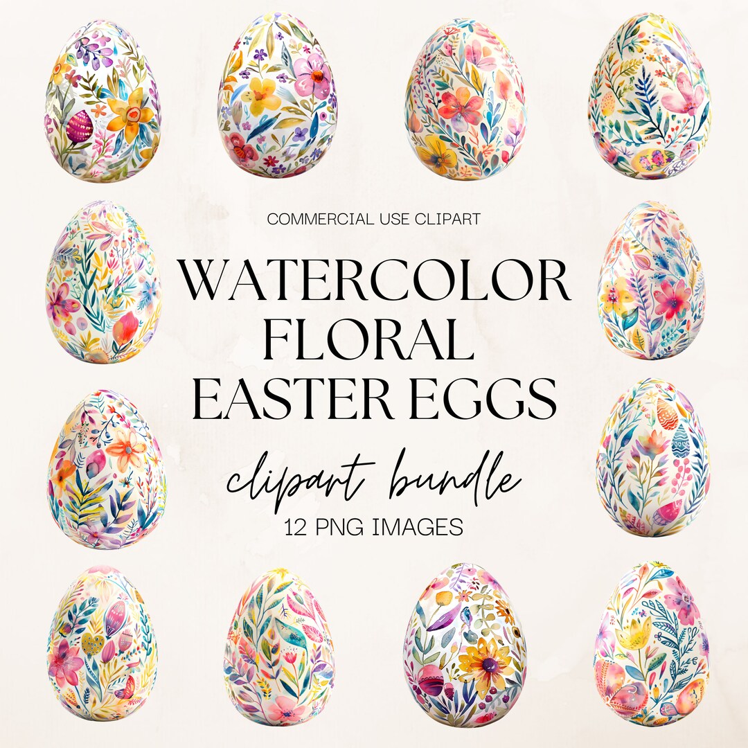 Watercolor Floral Easter Eggs Clipart Bundle | 12 PNG Images ...