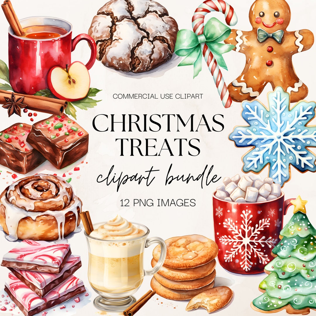 Watercolor Christmas Treats Clipart | 12 IMAGE BUNDLE | for Commercial ...