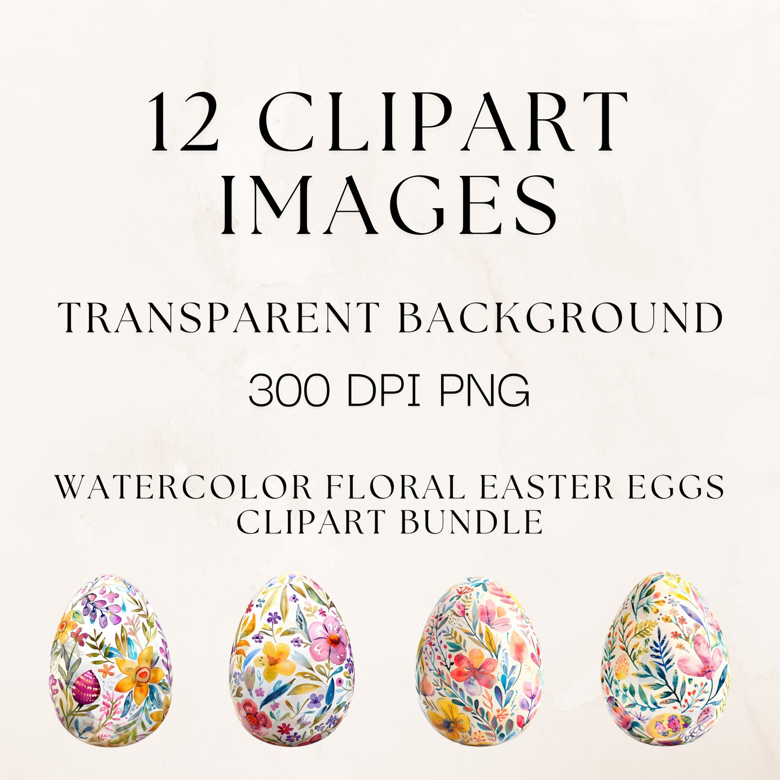 Watercolor Floral Easter Eggs Clipart Bundle | 12 PNG Images ...