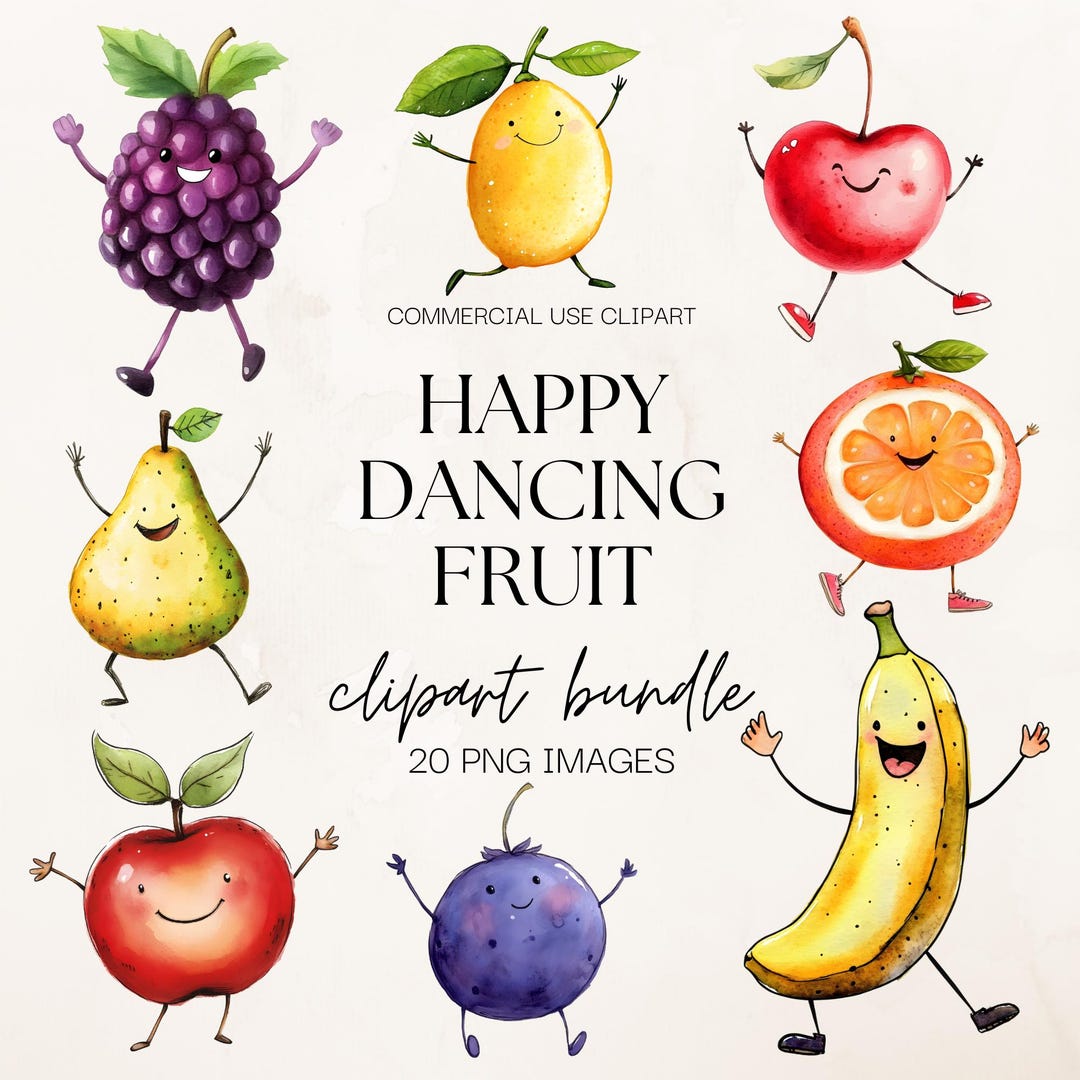 Happy Dancing Fruit Clipart Bundle | 20 PNG Images | Transparent ...