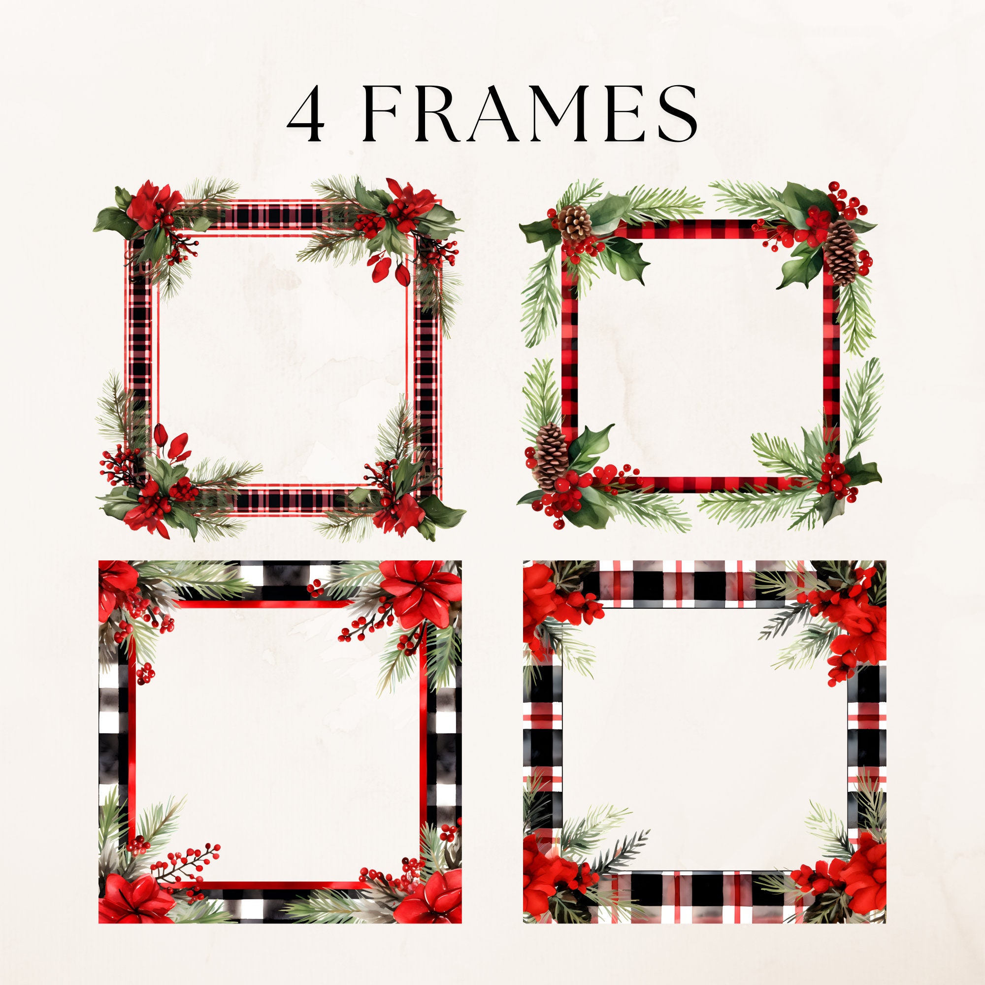 Watercolor Buffalo Plaid Christmas Clipart | 26 IMAGE BUNDLE | for ...