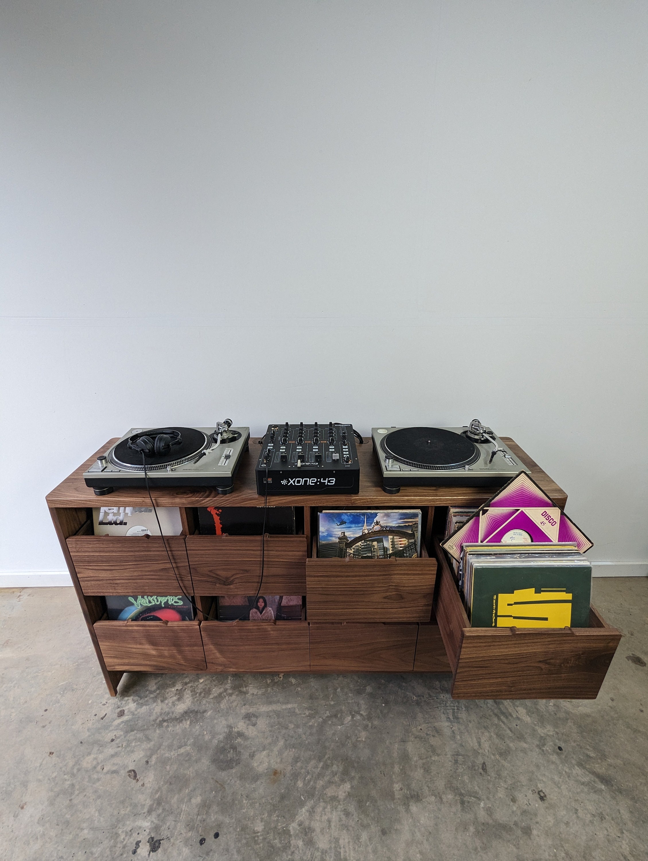 DJ Booth With Vinyl Storage Drawers in Solid Walnut - Etsy