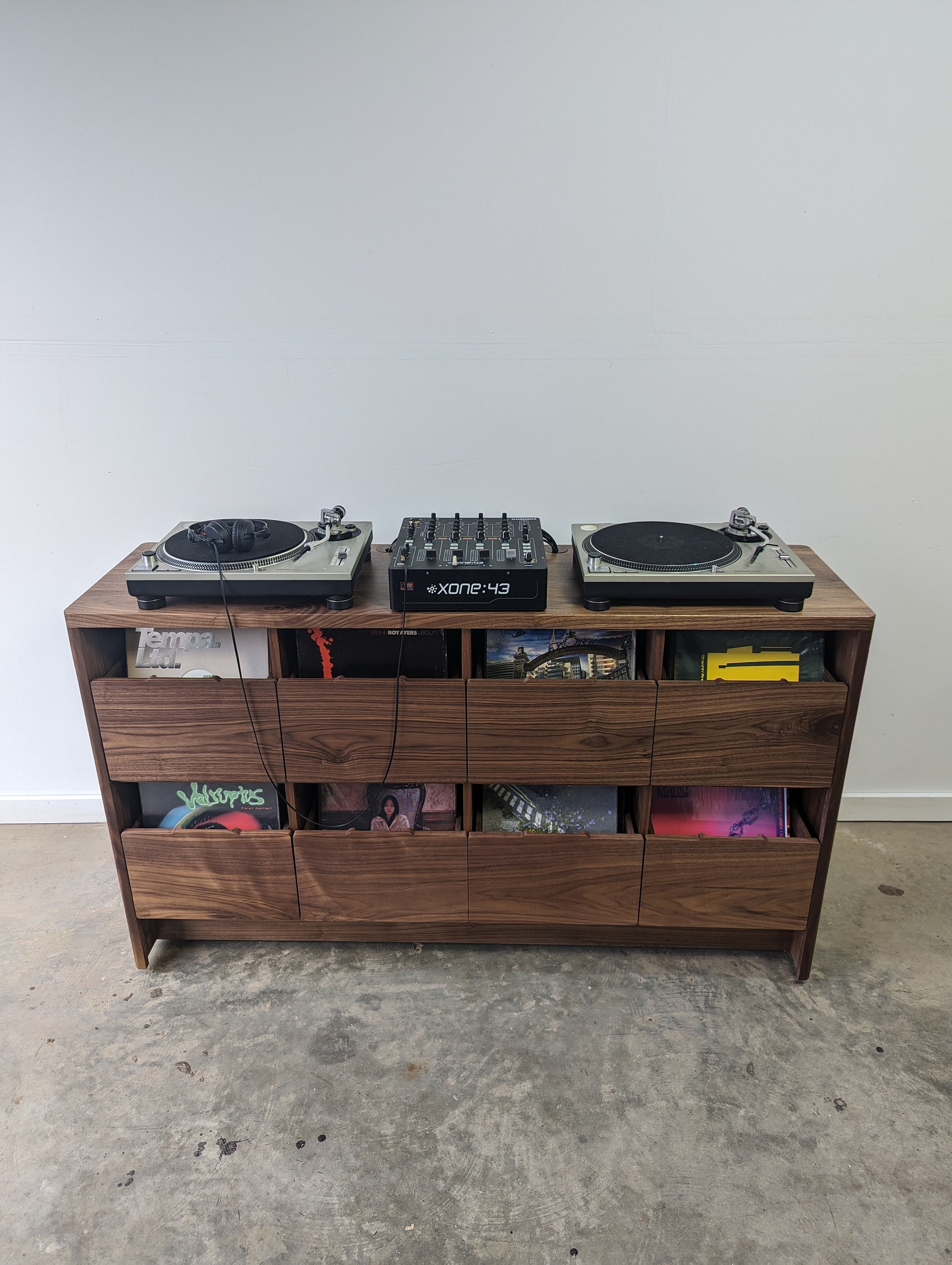 DJ Booth With Vinyl Storage Drawers in Solid Walnut - Etsy