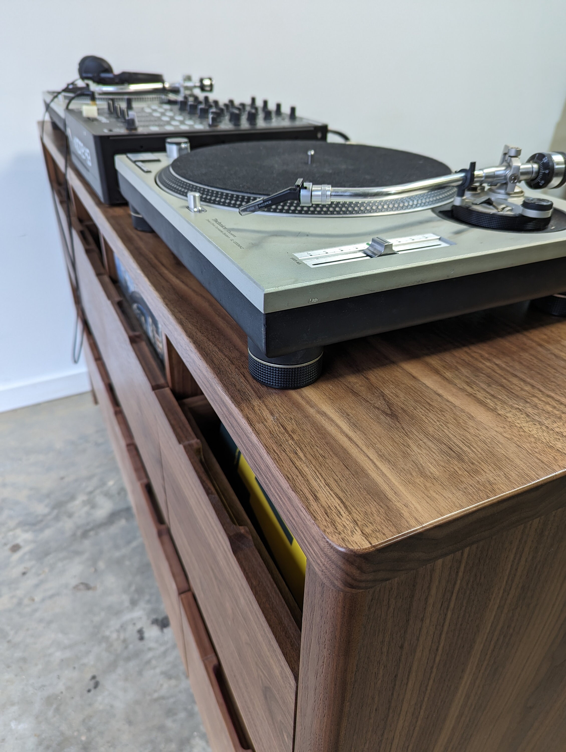 DJ Booth With Vinyl Storage Drawers in Solid Walnut - Etsy