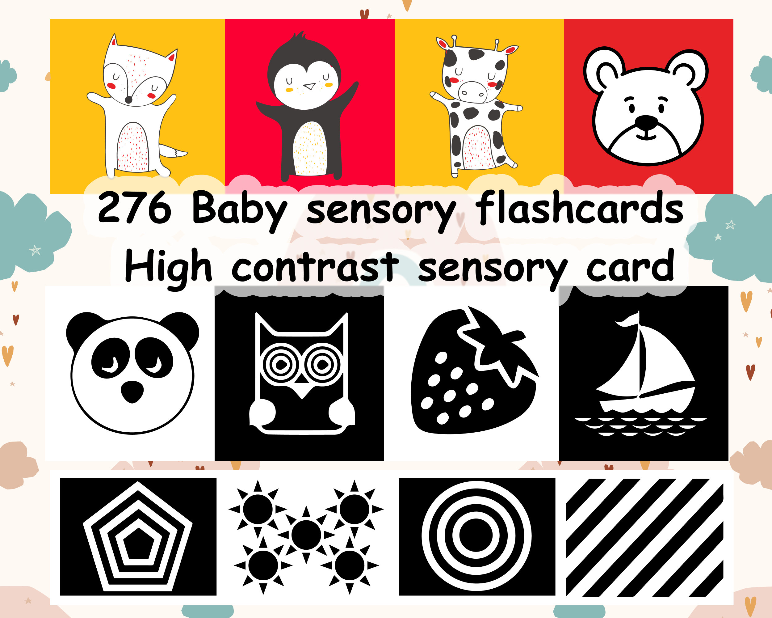 276 Baby Sensory Flashcards | High Contrast Sensory Card| Montessori ...