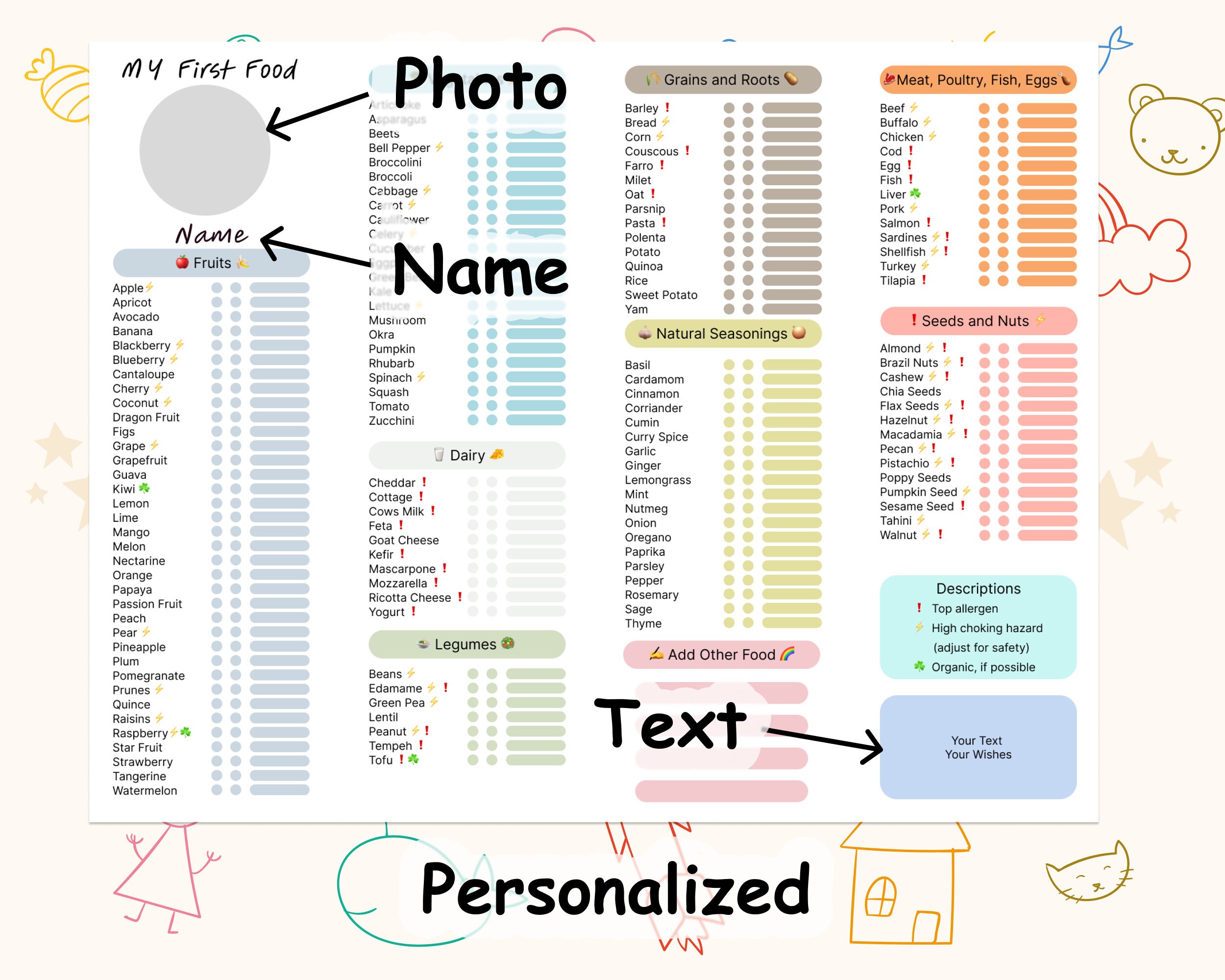 Personalized Baby's First Foods Tracker | Baby-led Weaning | BLW | Food ...