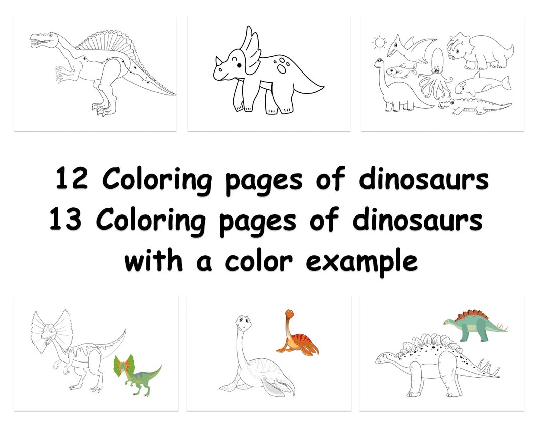 25 Dinosaurs Coloring Pages, Printable Dinosaur Digital Coloring Book ...