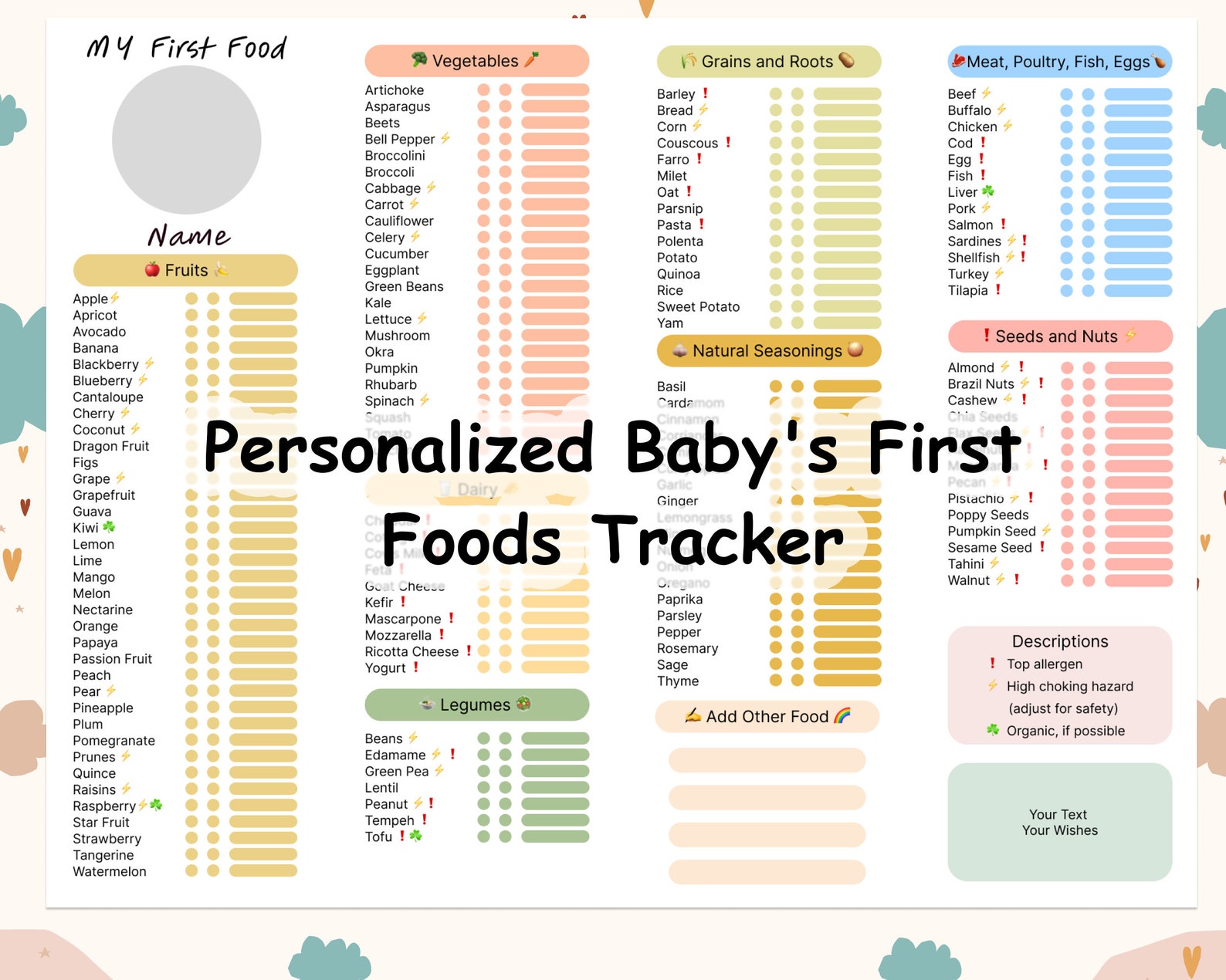 Personalized Baby's First Foods Tracker | Baby-led Weaning | BLW | Food ...