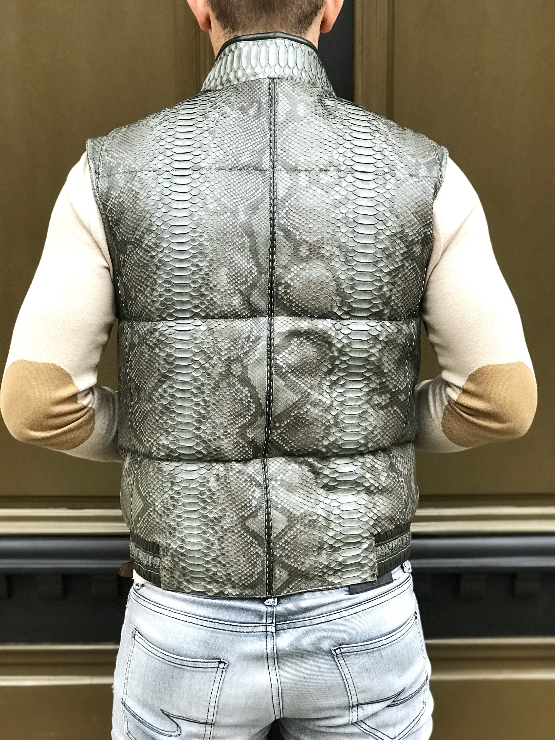 Blue-gray Python Vest With the Items of Hand-sewing, With Sintepon and ...