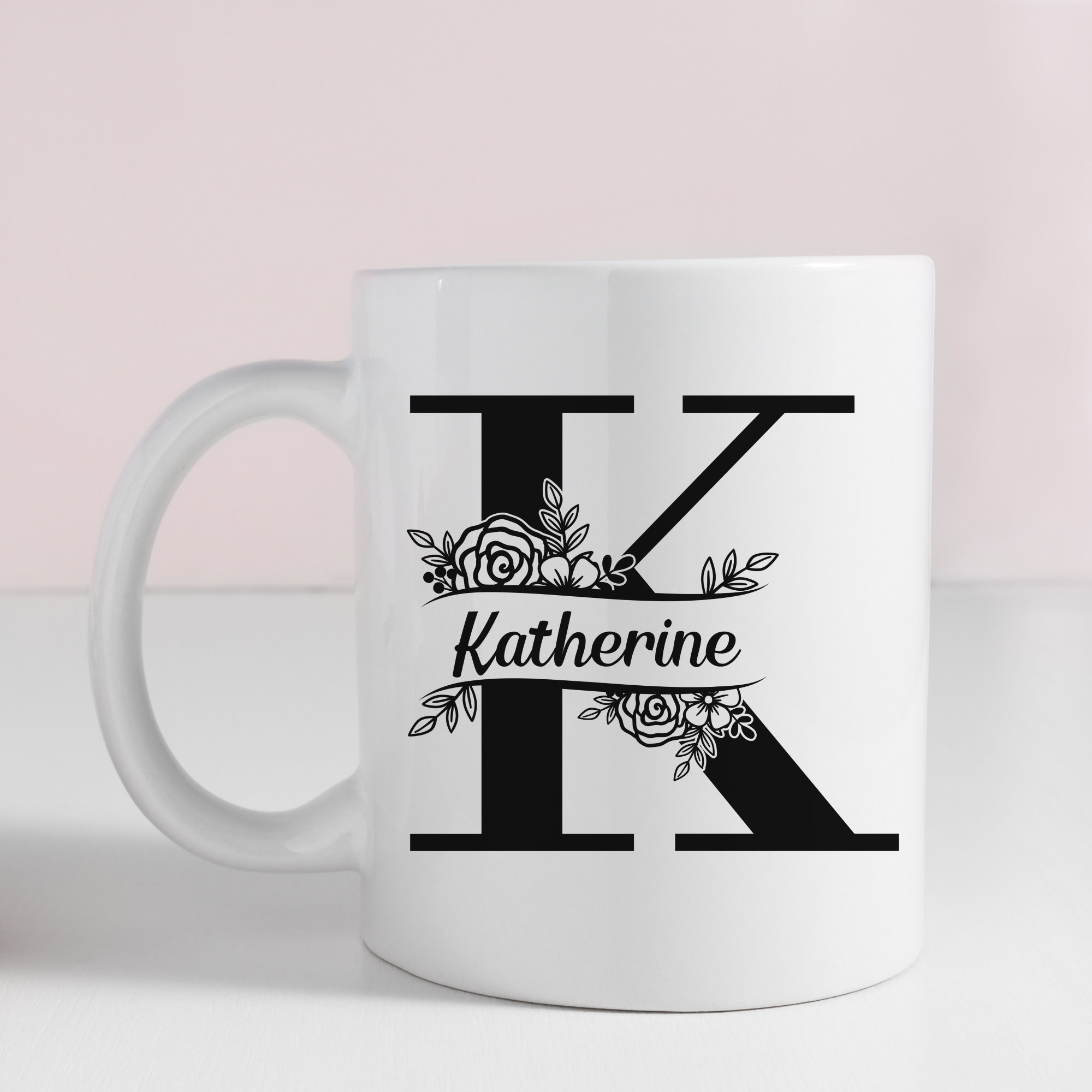 Initial Letter Mug, Personalized Flower Coffee Mug, Monogram Coffee Mug ...