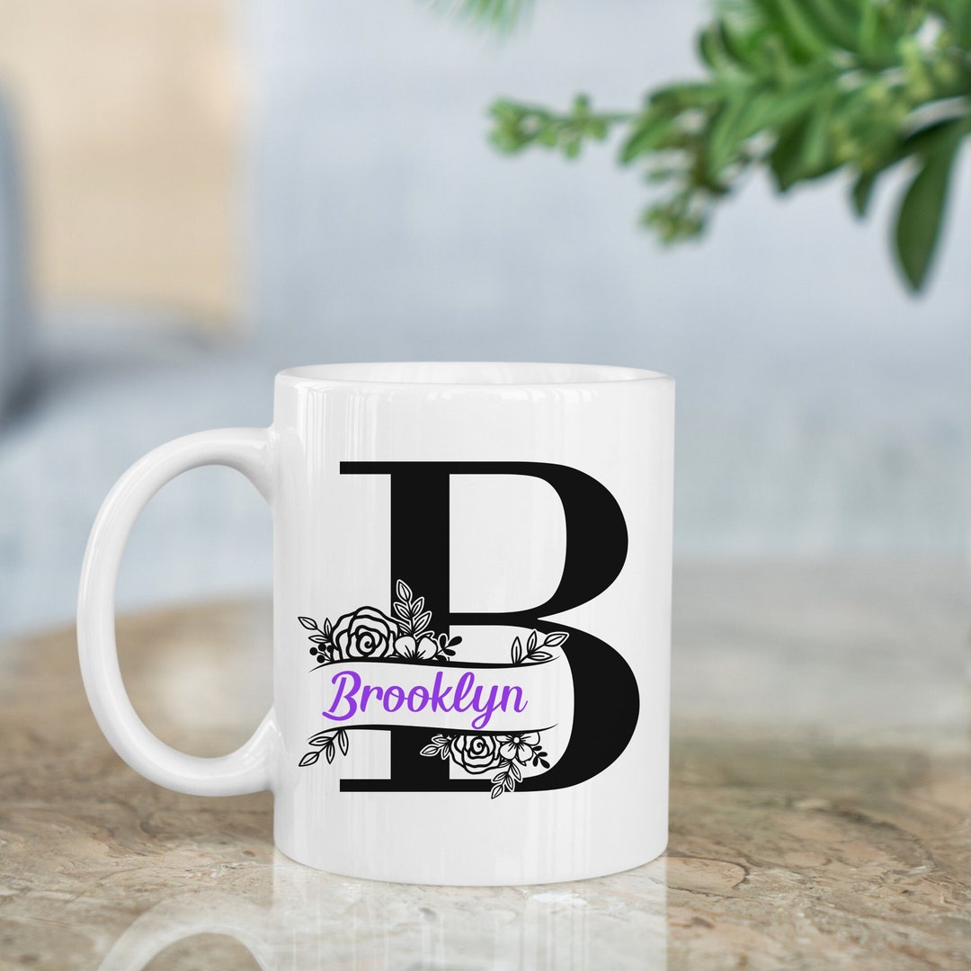 Initial Letter Mug, Personalized Flower Coffee Mug, Monogram Coffee Mug ...