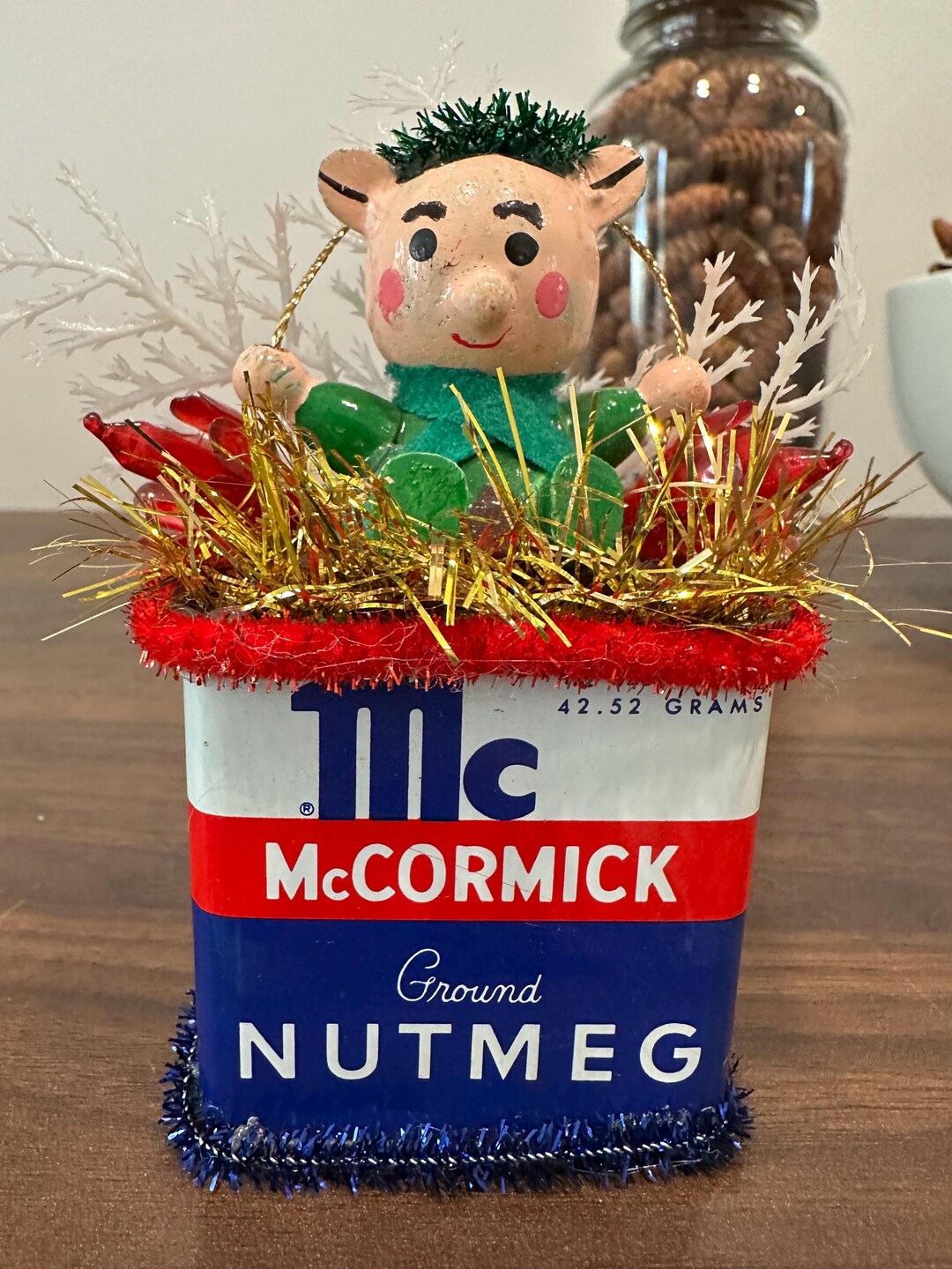 Vintage Mccormick Nutmeg Tin Christmas Vintage Wooden Ornament- Elf - Etsy