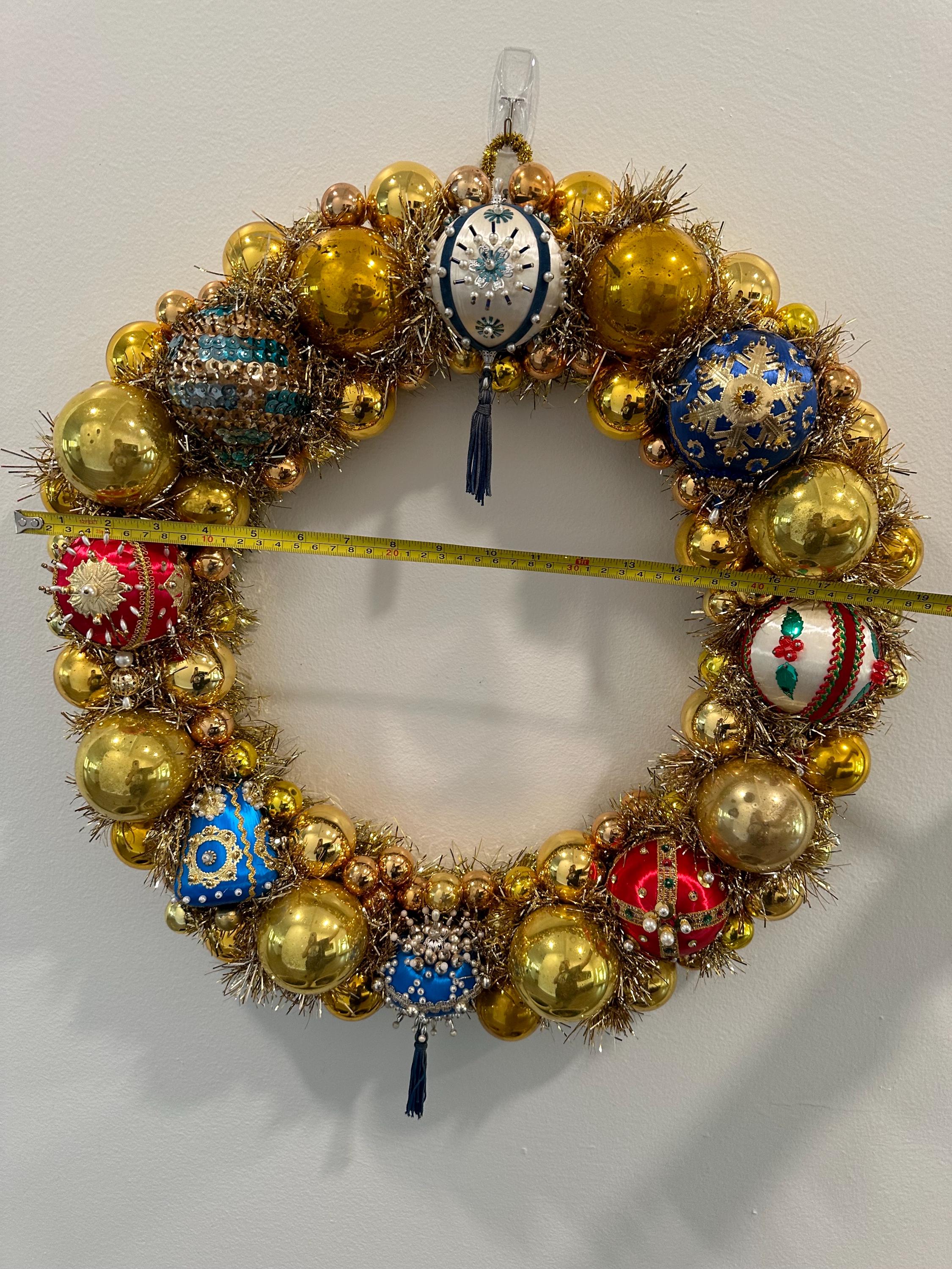 18” Handmade Christmas Push Pin and Gold Ornament Wreath Vintage ...