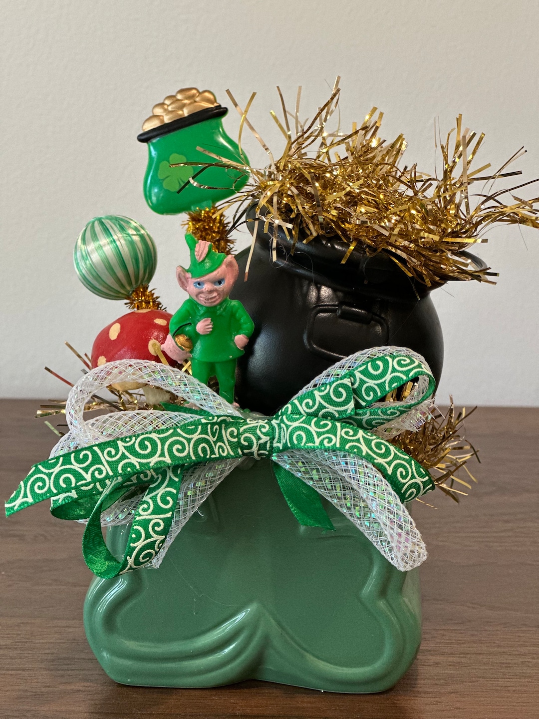 Vintage Inspired 4 Leaf Clover St. Patrick’s Day Holiday Decor Planter ...