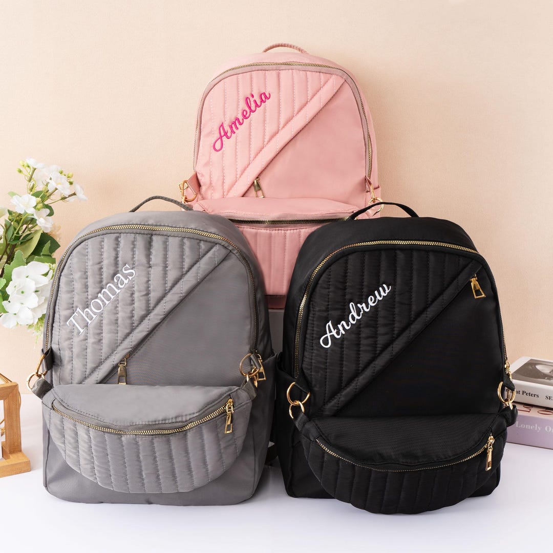 Personalized Quilted Backpack Set, Multi-pocket School Bag - Etsy