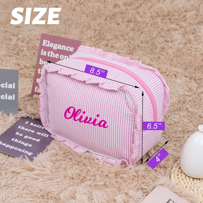 Monogrammed Seersucker Cosmetic Bag: Ruffle Toiletry Travel Bag - Etsy