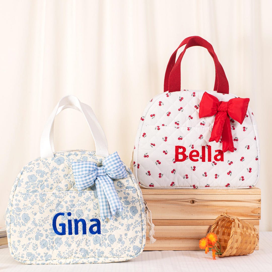 Personalized Insulated Lunch Bag With Bow, Christmas Gifts, Kids Cooler ...