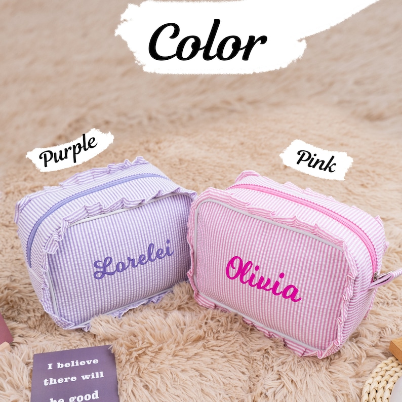 Monogrammed Seersucker Cosmetic Bag: Ruffle Toiletry Travel Bag - Etsy