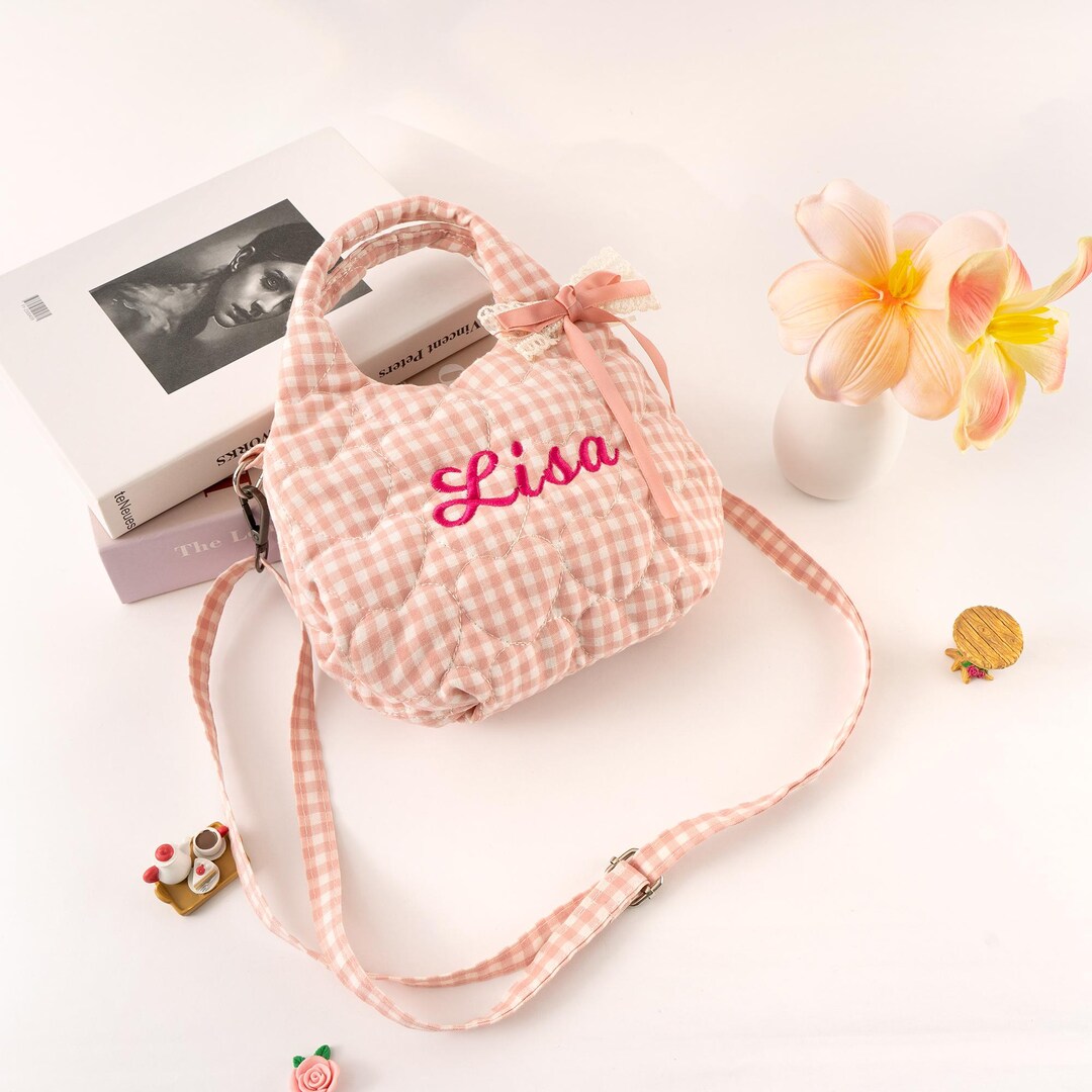 Personalized Girls' Quilted Satchel, Embroidered Monogram Tote, Vintage ...