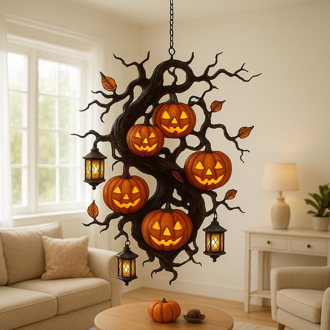 Jack-o’-lantern Tree Acrylic Suncatcher –halloween Fall Accent, Faux ...