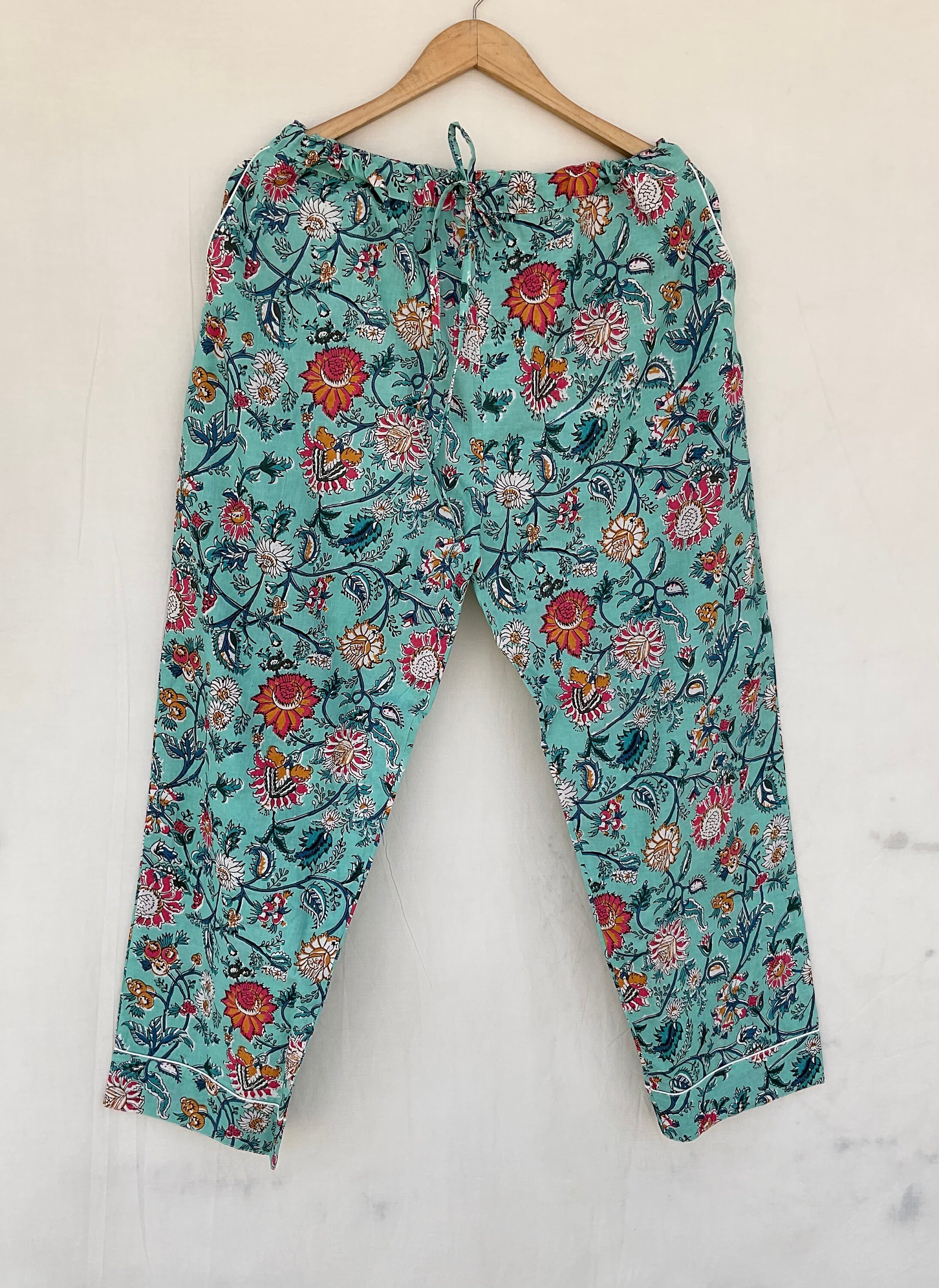 Floral Print Cotton Pajama Set, 100% Hand Block Print Cotton Night Suit ...