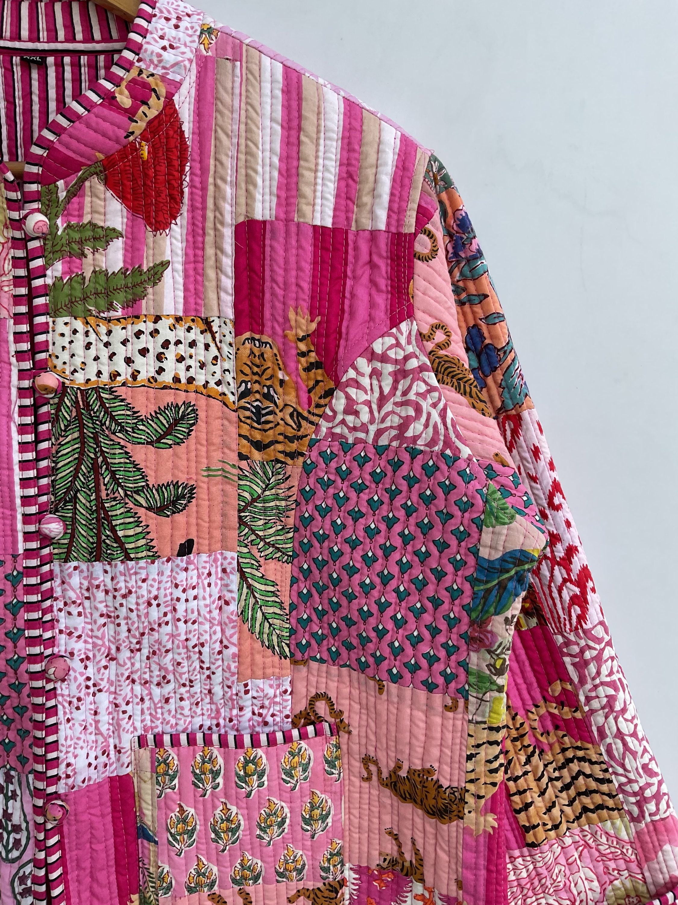 Patchwork Quilted Jacket Cotton Floral Bohemian Style Fall Winter ...