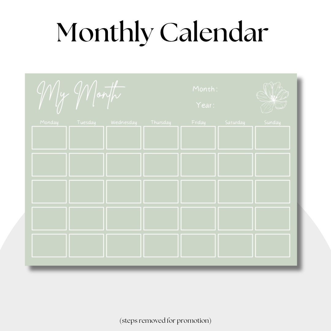 Monthly Calendar - Green - Etsy