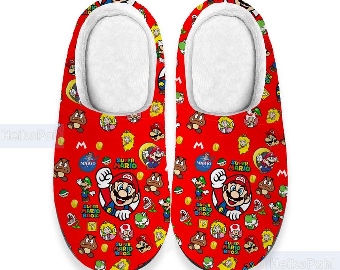 Custom Super Mario 3D All Over Print Slippers, Winter Slippers, Custom ...