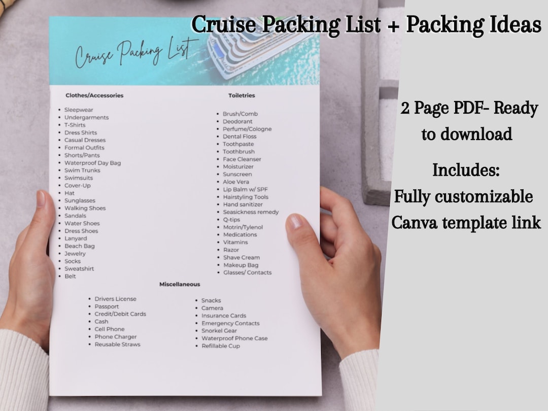 Cruise Packing List + Packing Ideas- 2 Page Printable PDF and ...