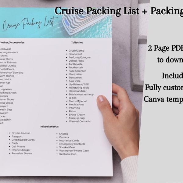 Carnival Cruise Packing List Template - Etsy