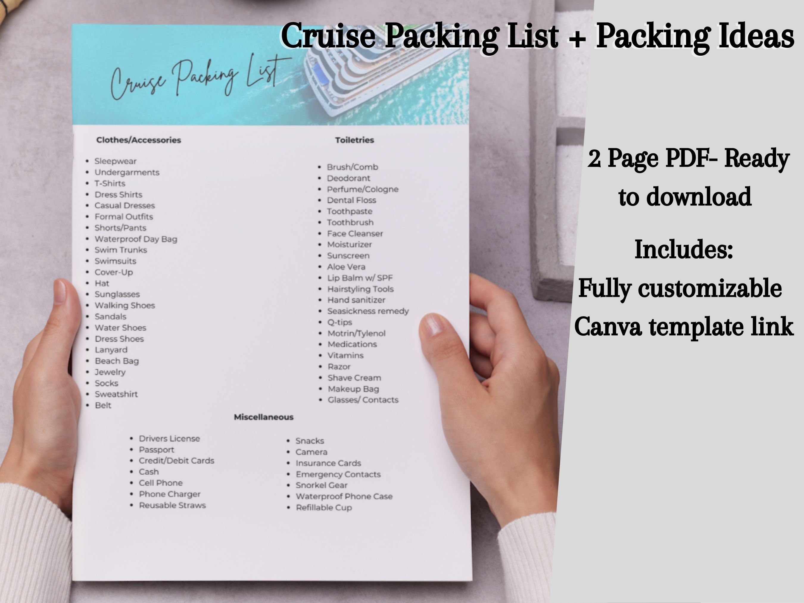 Cruise Packing List + Packing Ideas- 2 Page Printable PDF and ...