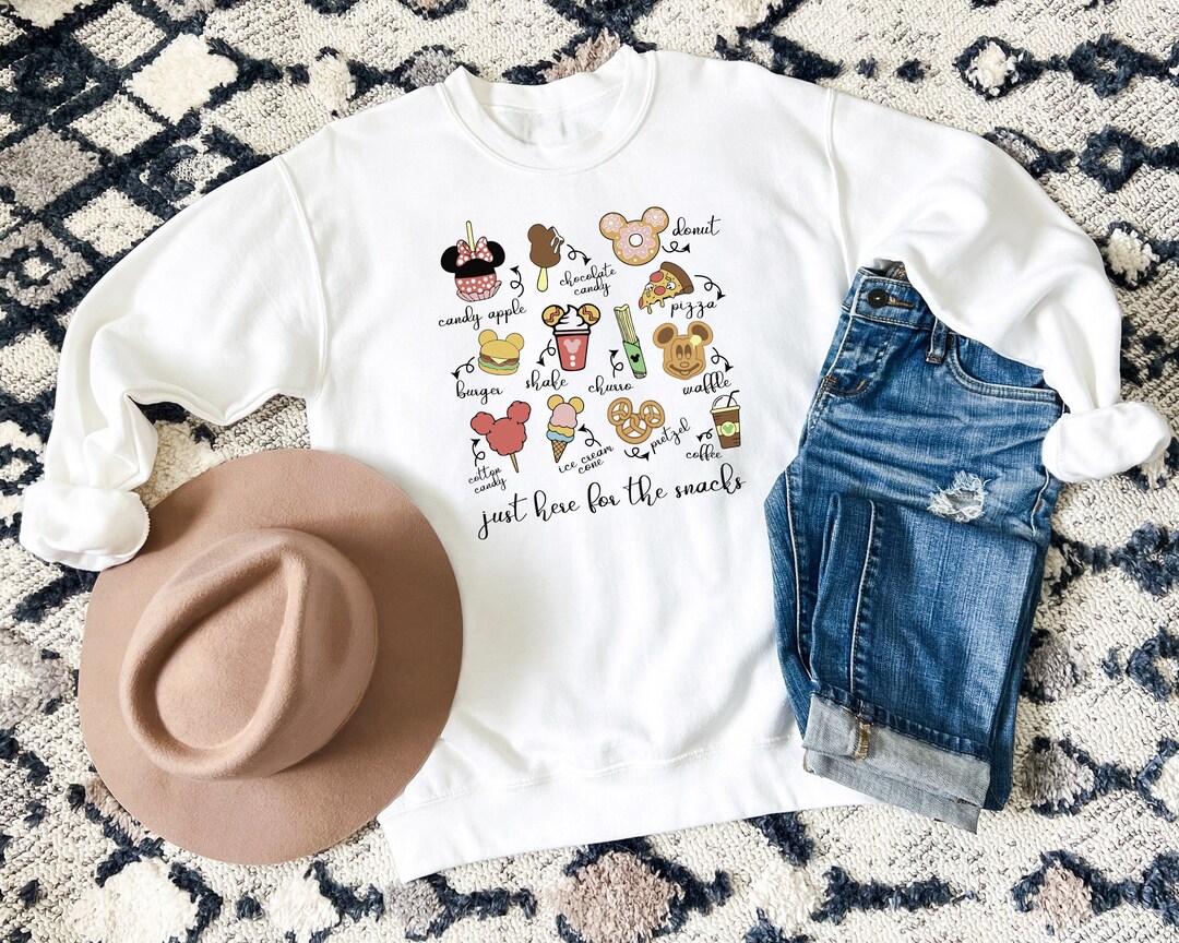Just Here for the Snack Crewneck, Cute Disney Snacks Pullover, Disney ...