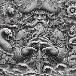 Pirate God Digital Art | Laser Engraving PNG Files | Mythical Sea Deity ...
