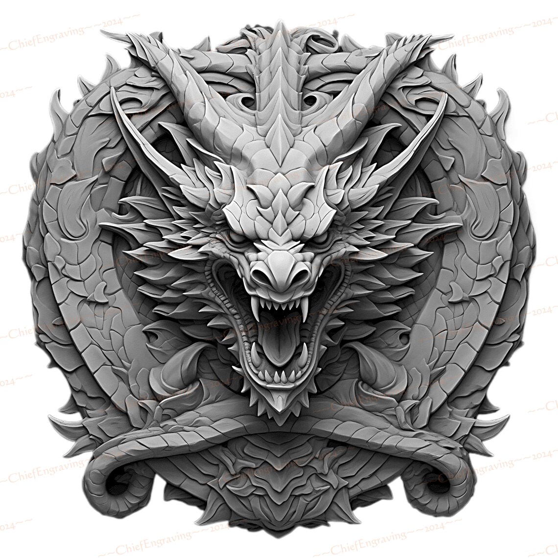 Laser Engrave Dragon Head File | Detailed Digital PNG Download | DIY ...