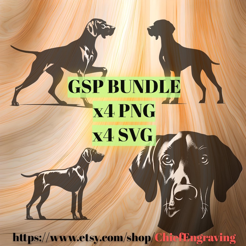 German Shorthair GSP Laser Engraving SVG PNG 4 Unique Pointer Designs ...