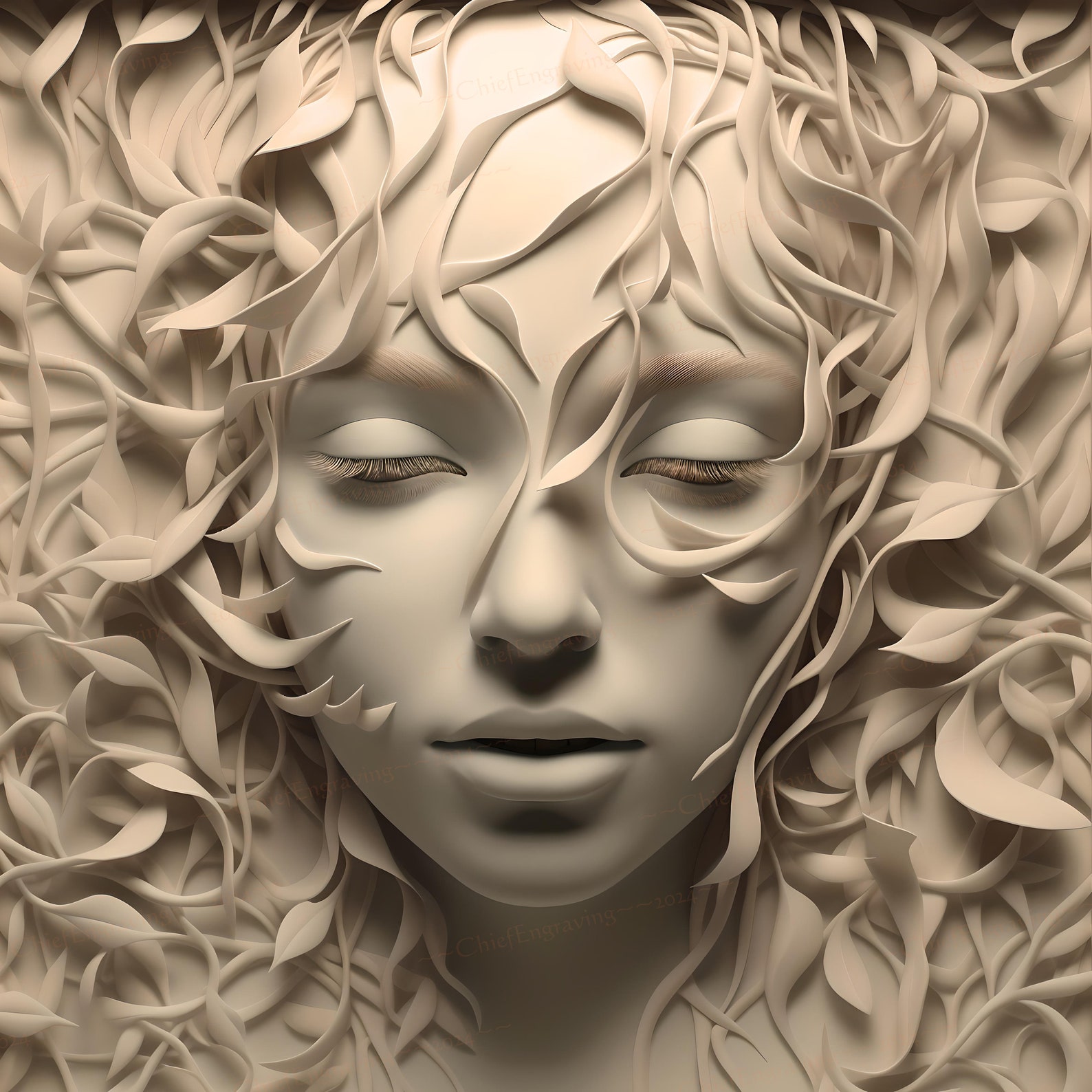 3D Woman Face Art PNG - Monochromatic Digital Download for Laser ...