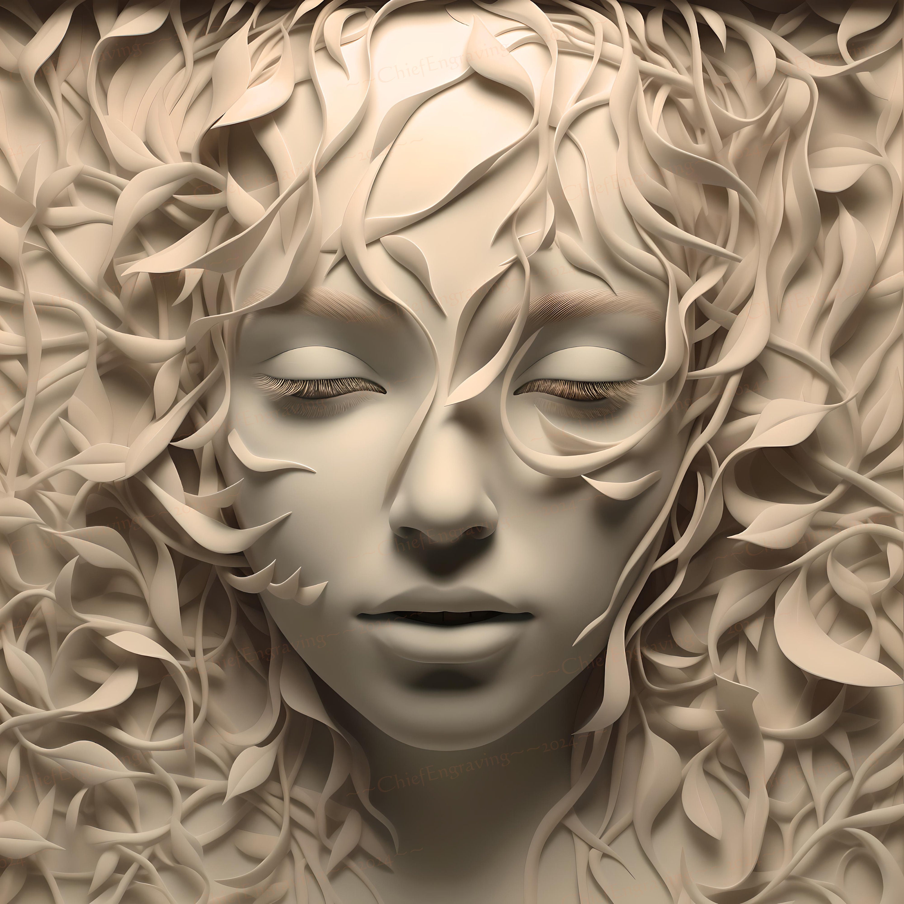 3D Woman Face Art PNG - Monochromatic Digital Download for Laser ...