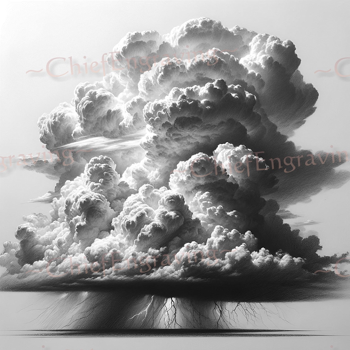 Thunderstorm Laser Engraving PNG, Majestic Lightning & Rain Cloud, DIY ...