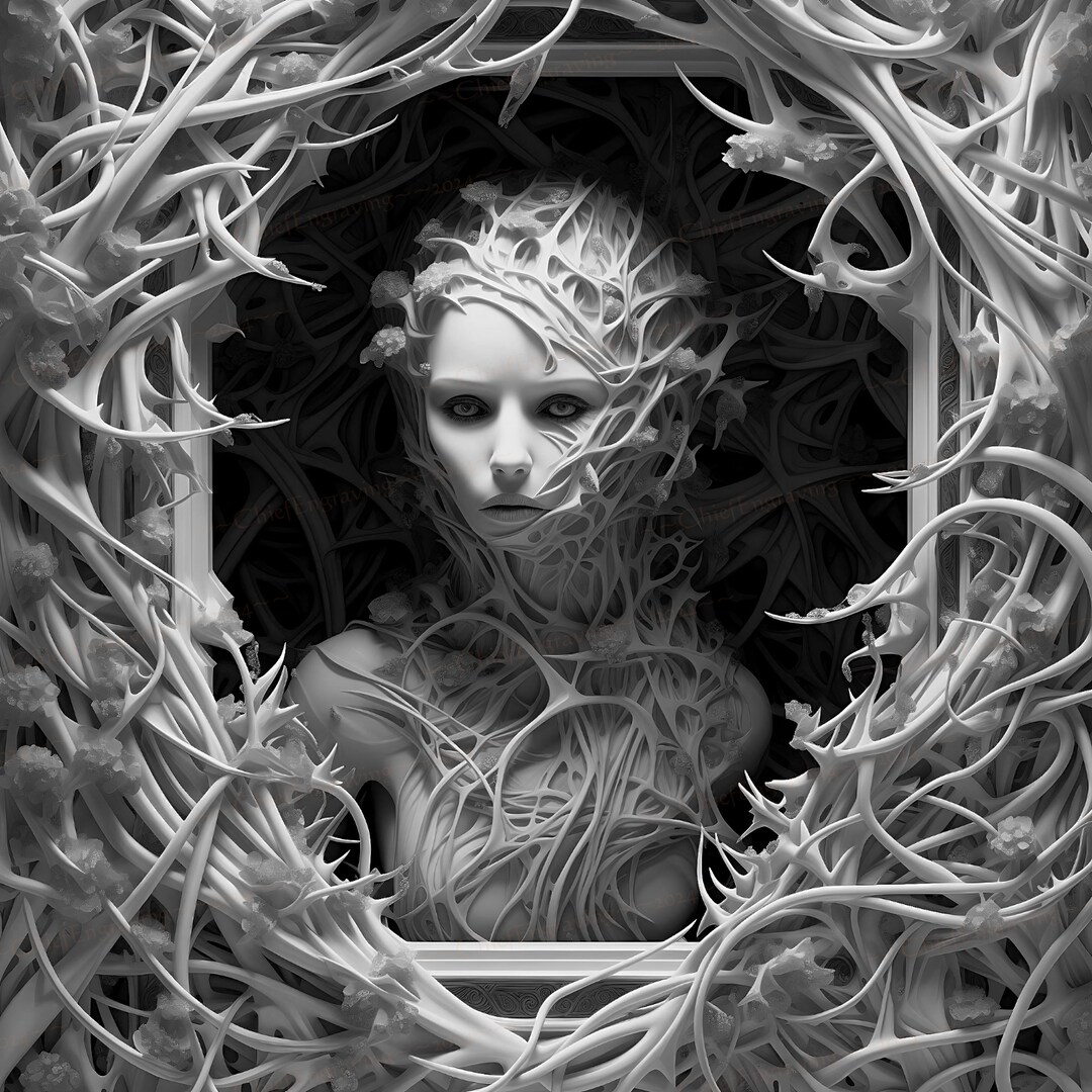 Laser Engraving PNG | 3D Appearance | Woman Framed in Roots and Vines ...