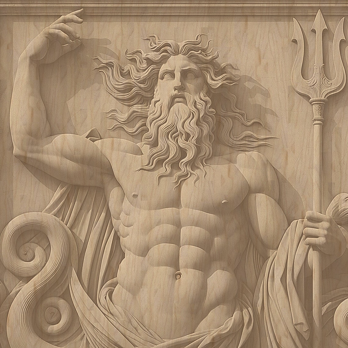 Greek God Poseidon Digital Relief | High Quality PNG File for Laser ...