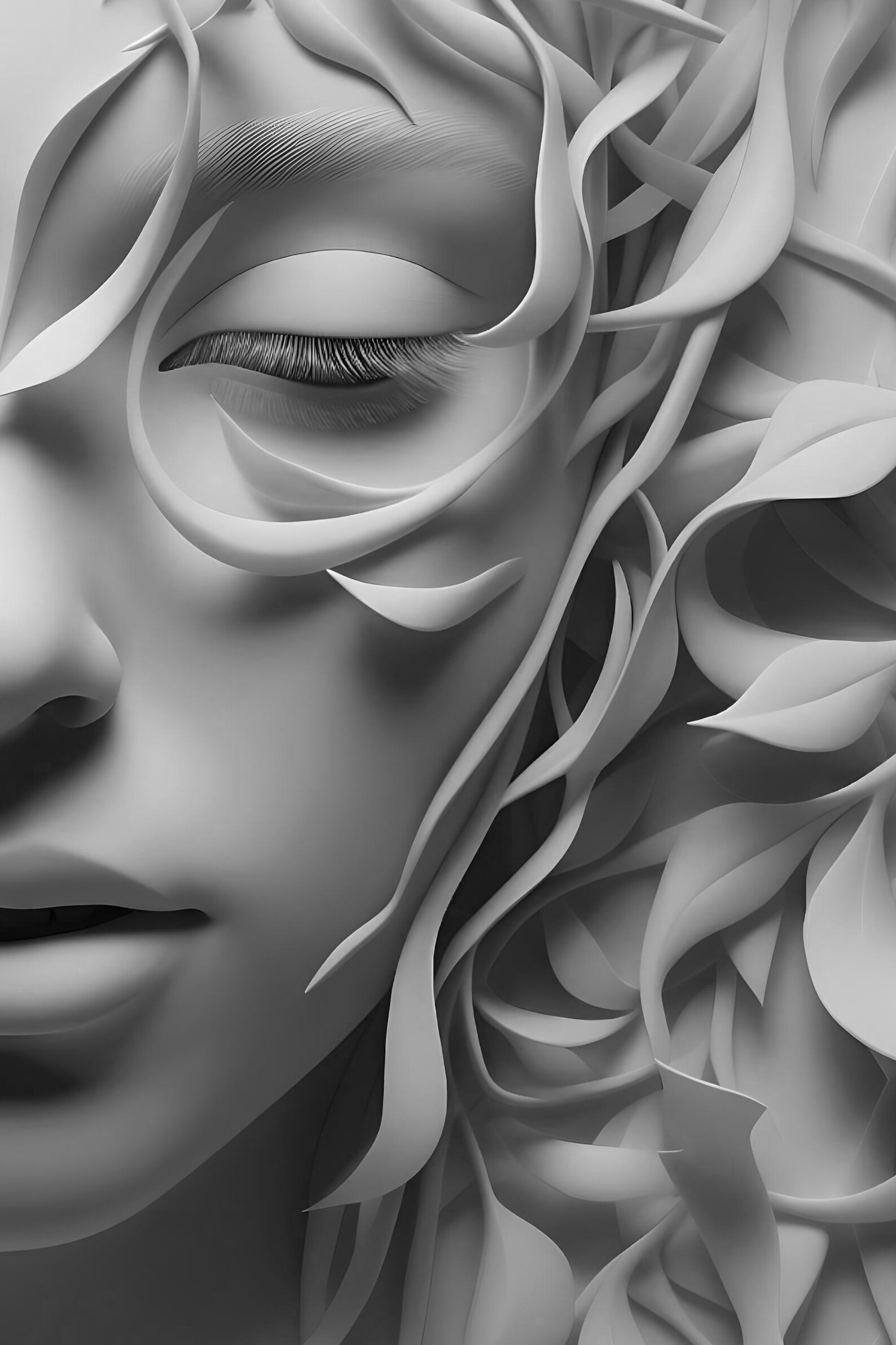 3D Woman Face Art PNG - Monochromatic Digital Download for Laser ...