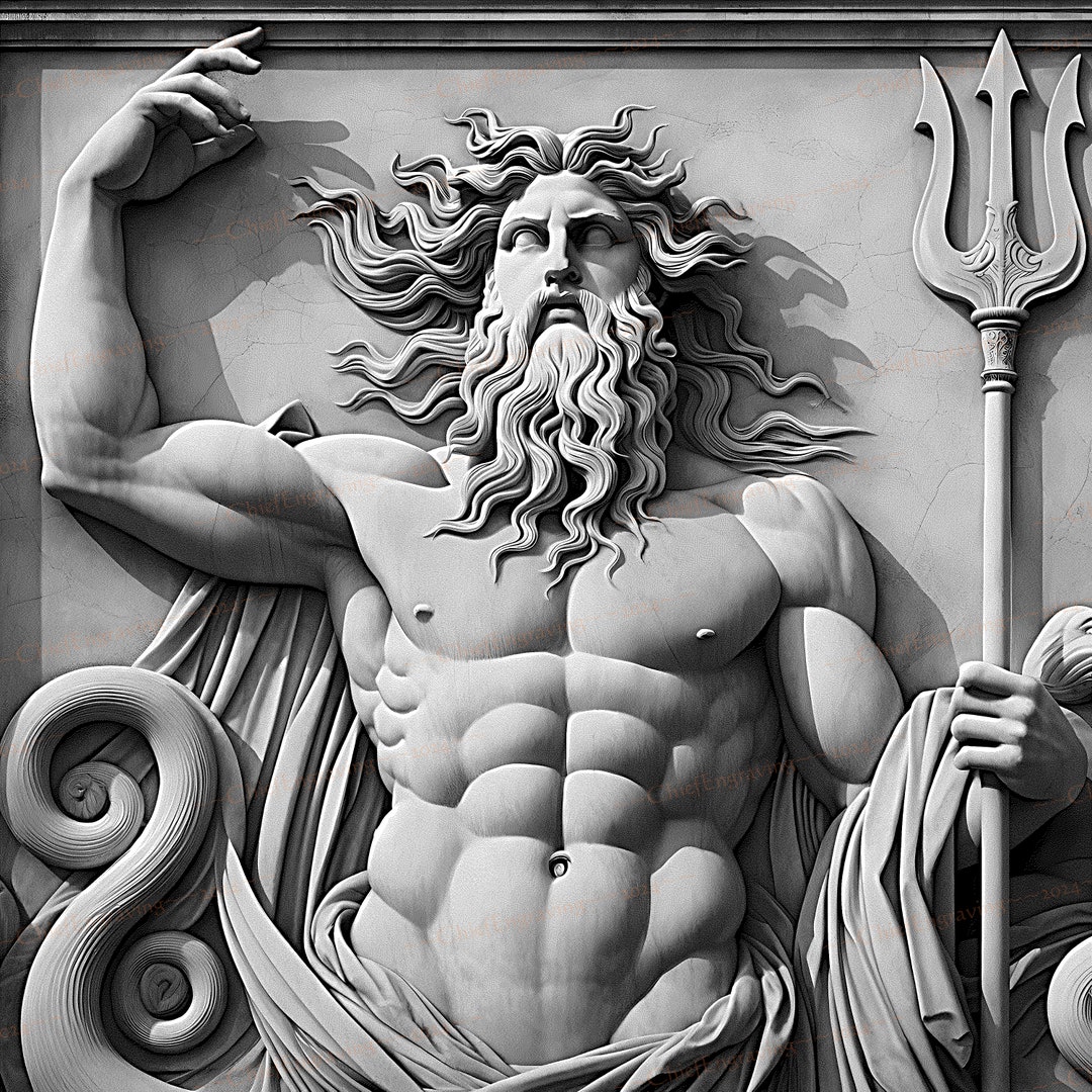 Greek God Poseidon Digital Relief | High Quality PNG File for Laser ...
