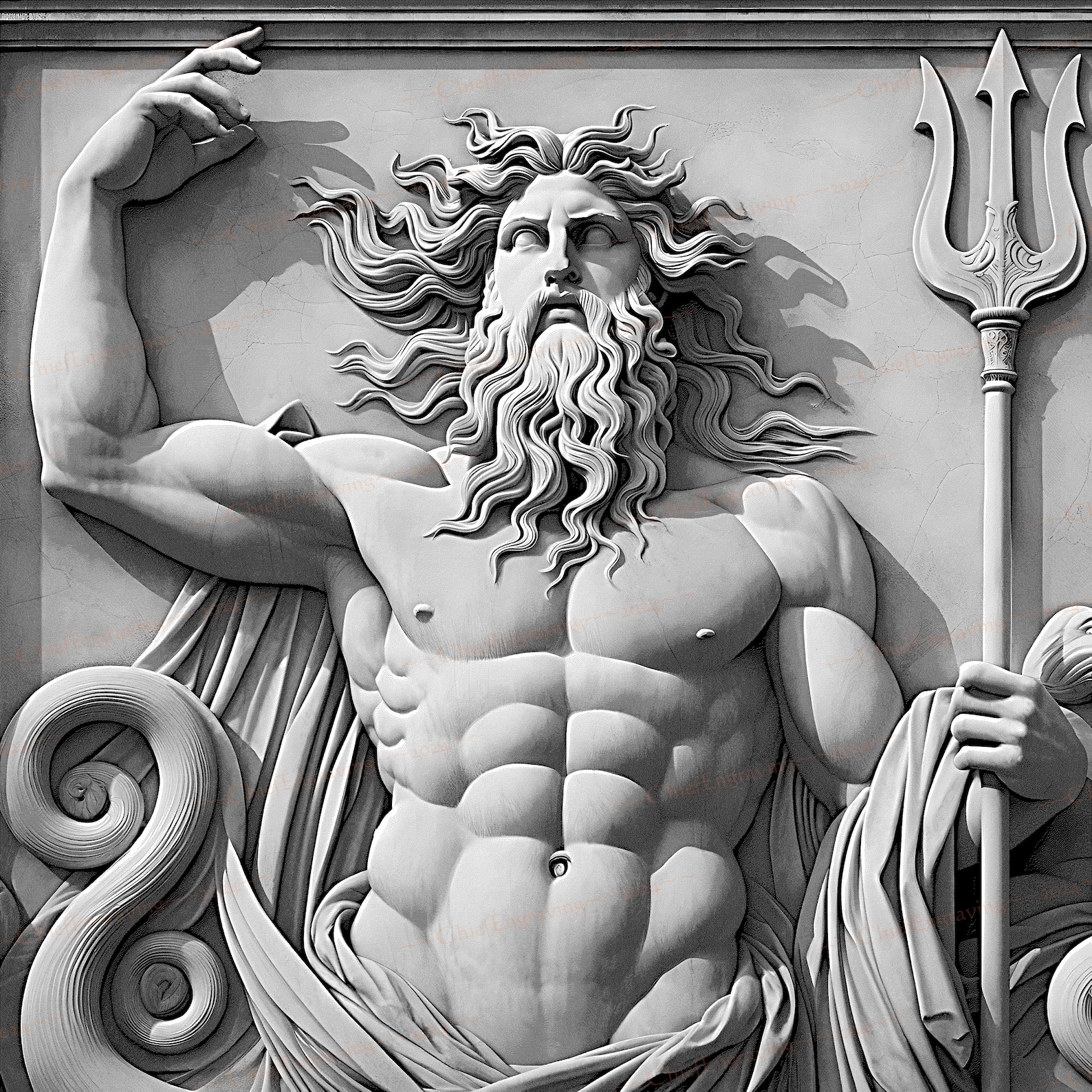 Greek God Poseidon Digital Relief | High Quality PNG File for Laser ...