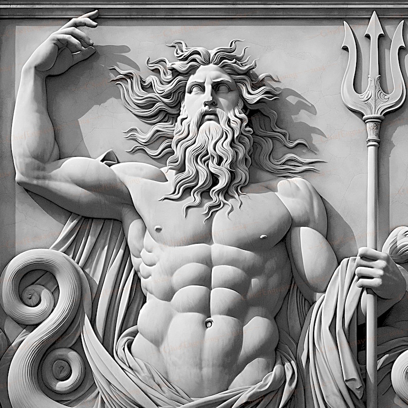 Greek God Poseidon Digital Relief | High Quality PNG File for Laser ...