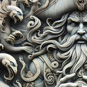 Pirate God Digital Art | Laser Engraving PNG Files | Mythical Sea Deity ...