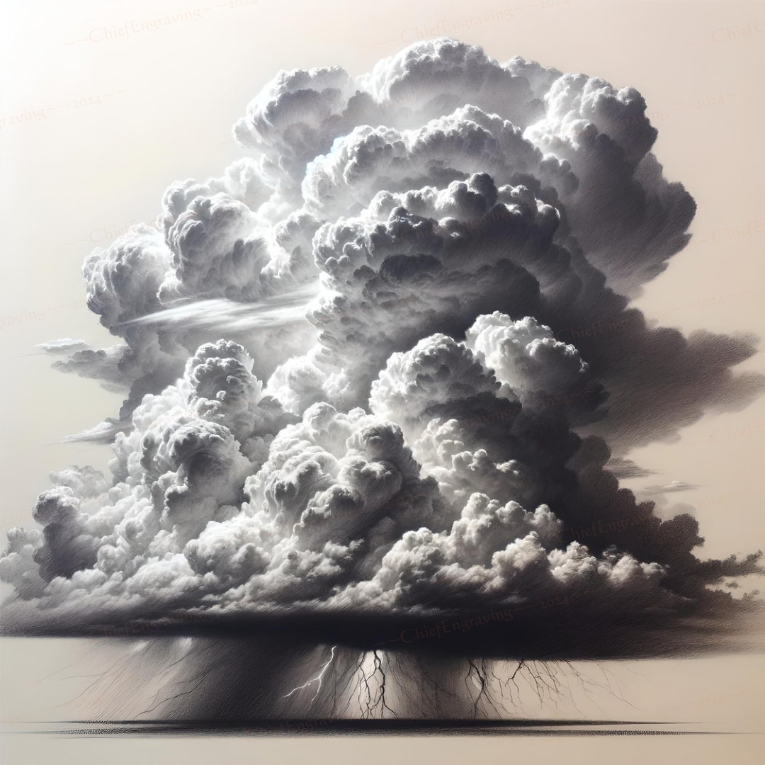 Thunderstorm Laser Engraving PNG, Majestic Lightning & Rain Cloud, DIY ...