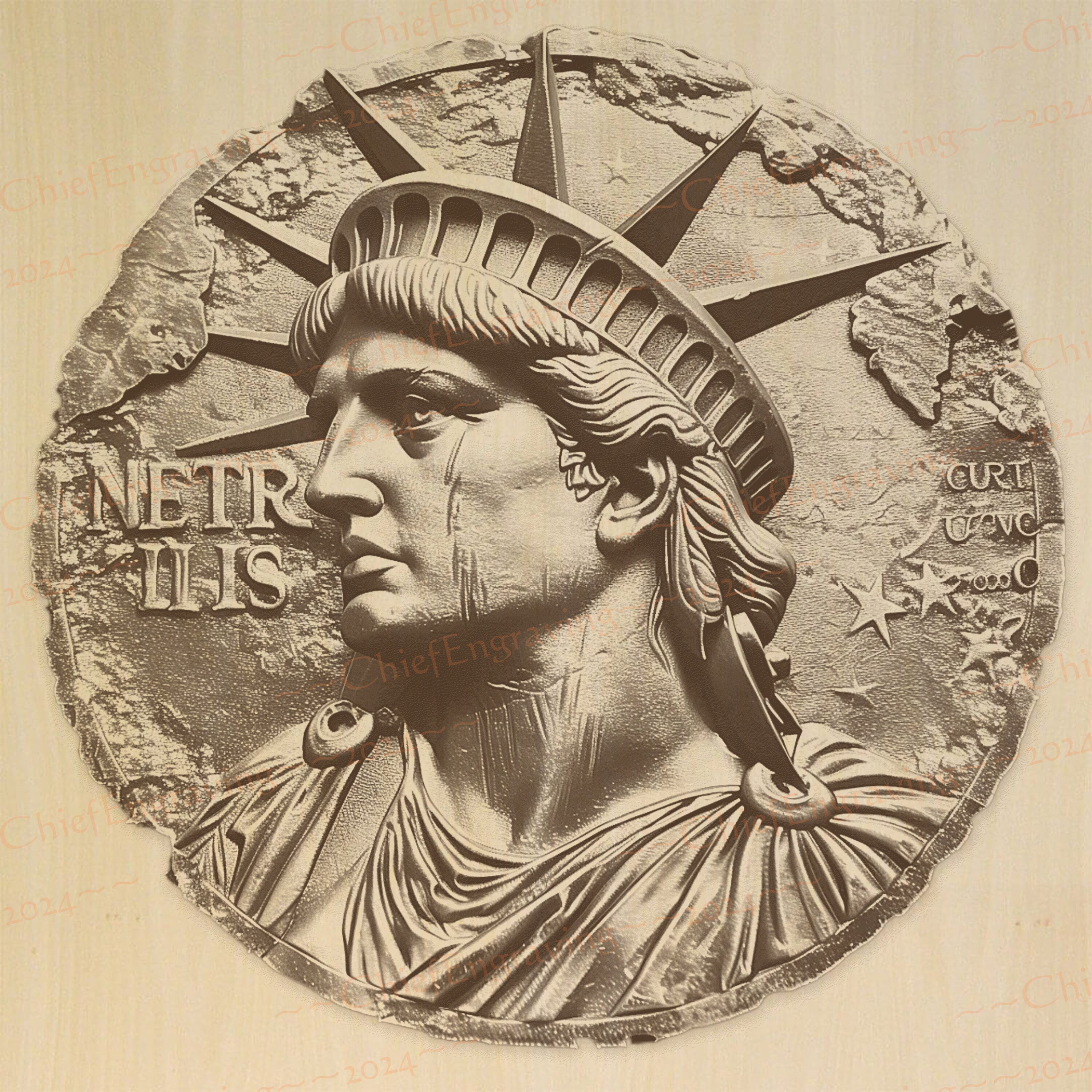 Laser Engraving File PNG Image for Crafting Statue of Liberty Coin Art ...
