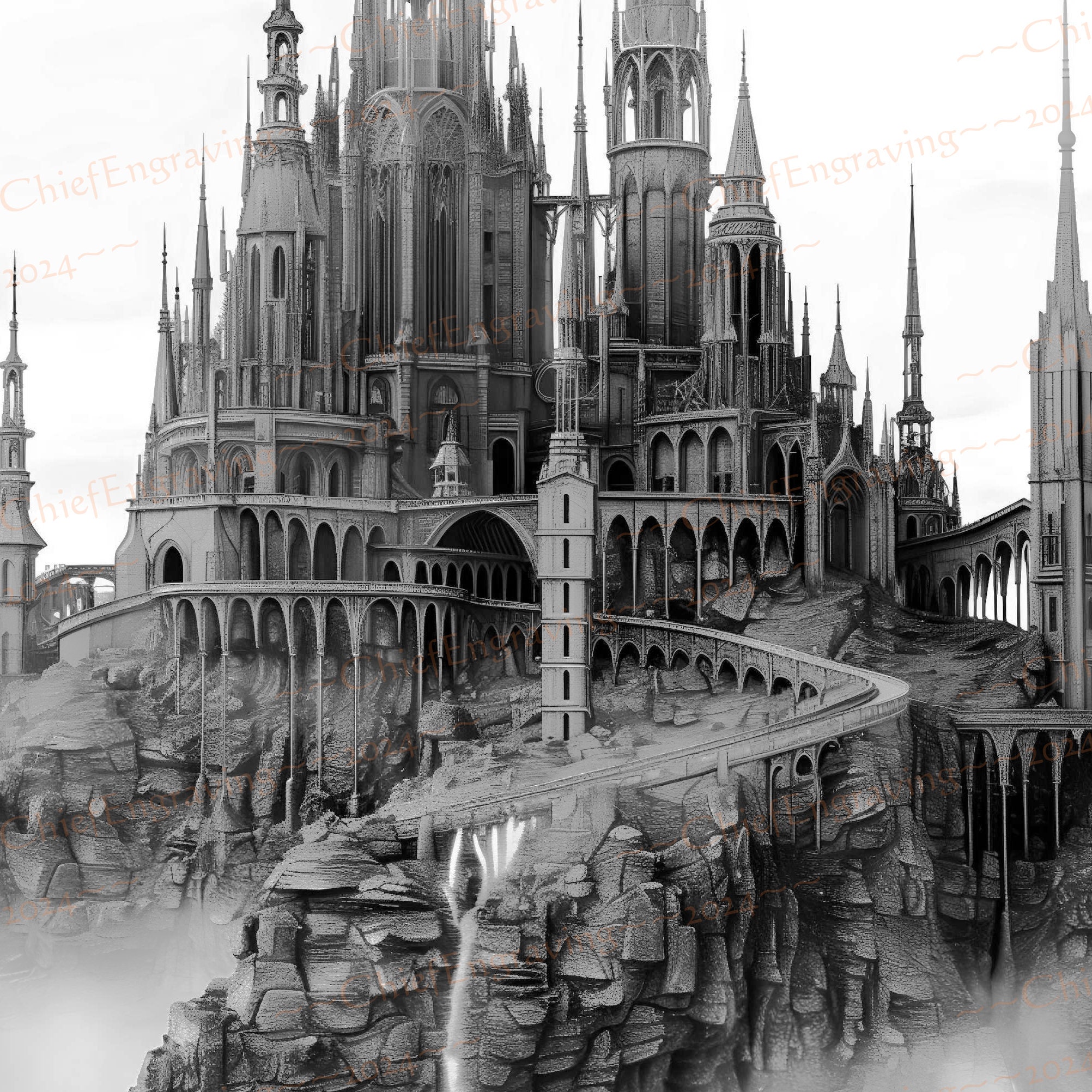 Castle in the Clouds PNG | Detailed Laser Engraving File | PNG Format ...